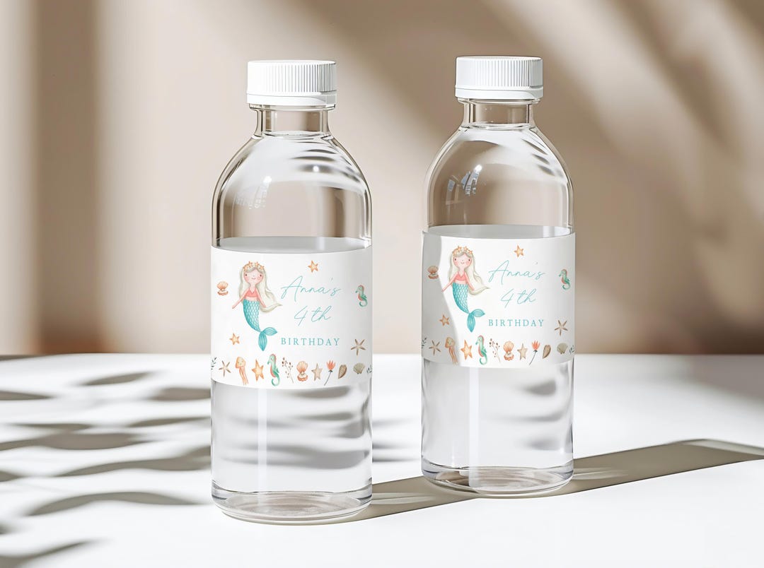 Editable Mermaid Birthday Party Water Bottle Labels Template ...