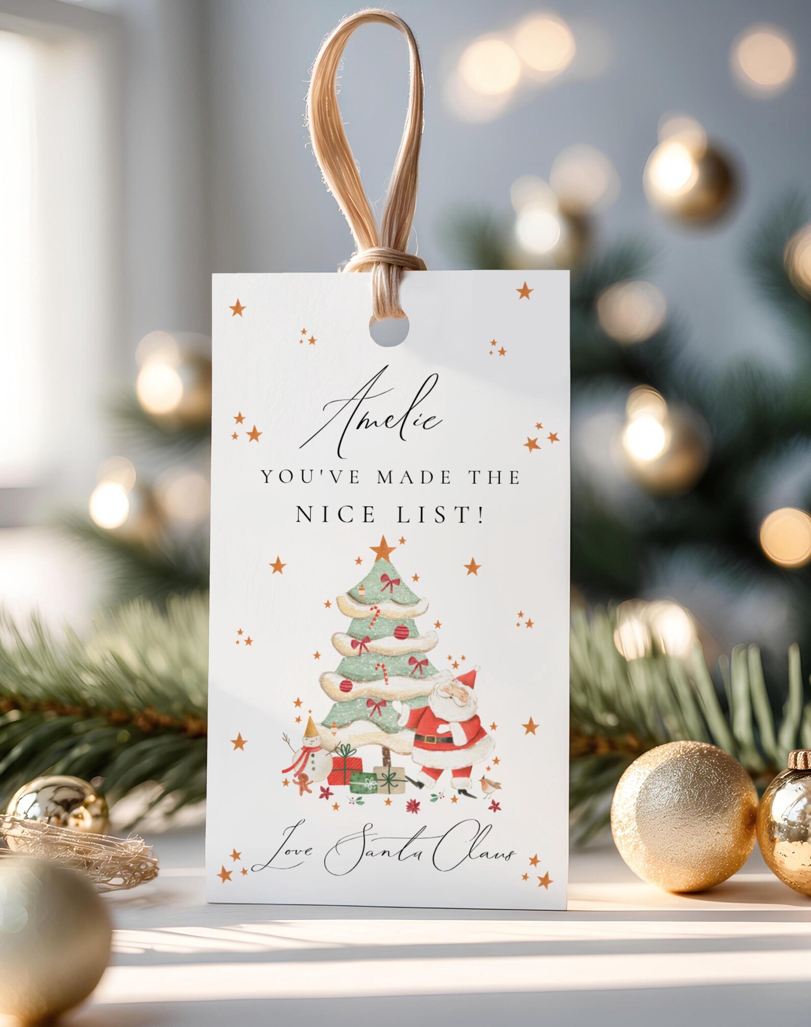 Editable Watercolor Santa Nice List Gift Tag Template | Printable ...
