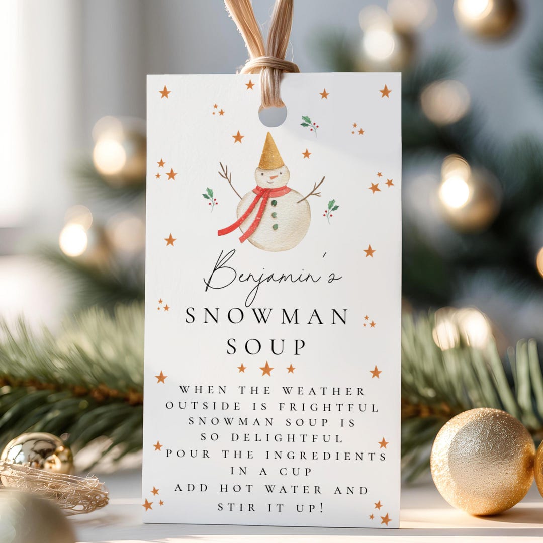 Snowman Soup Christmas Gift Tag Template, Printable Holiday Favor Tag ...