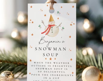 Snowman Soup Christmas Gift Tag Template, Printable Holiday Favor Tag ...
