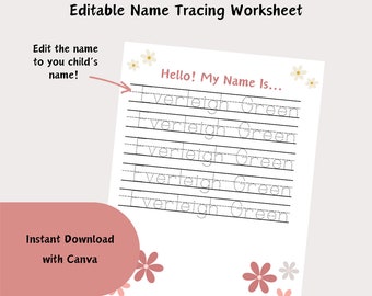 Editable Name Tracing Worksheet (DIGITAL) - Etsy