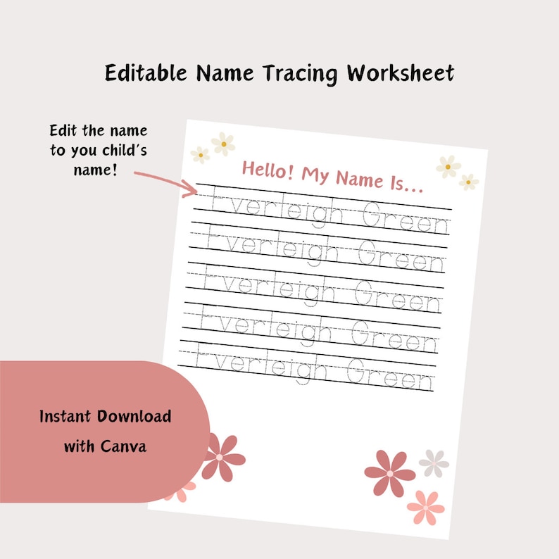 Editable Name Tracing Worksheet - Etsy
