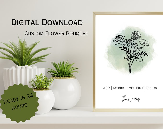 Custom Birth Flower Bouquets Digital Prints Digital Download ...