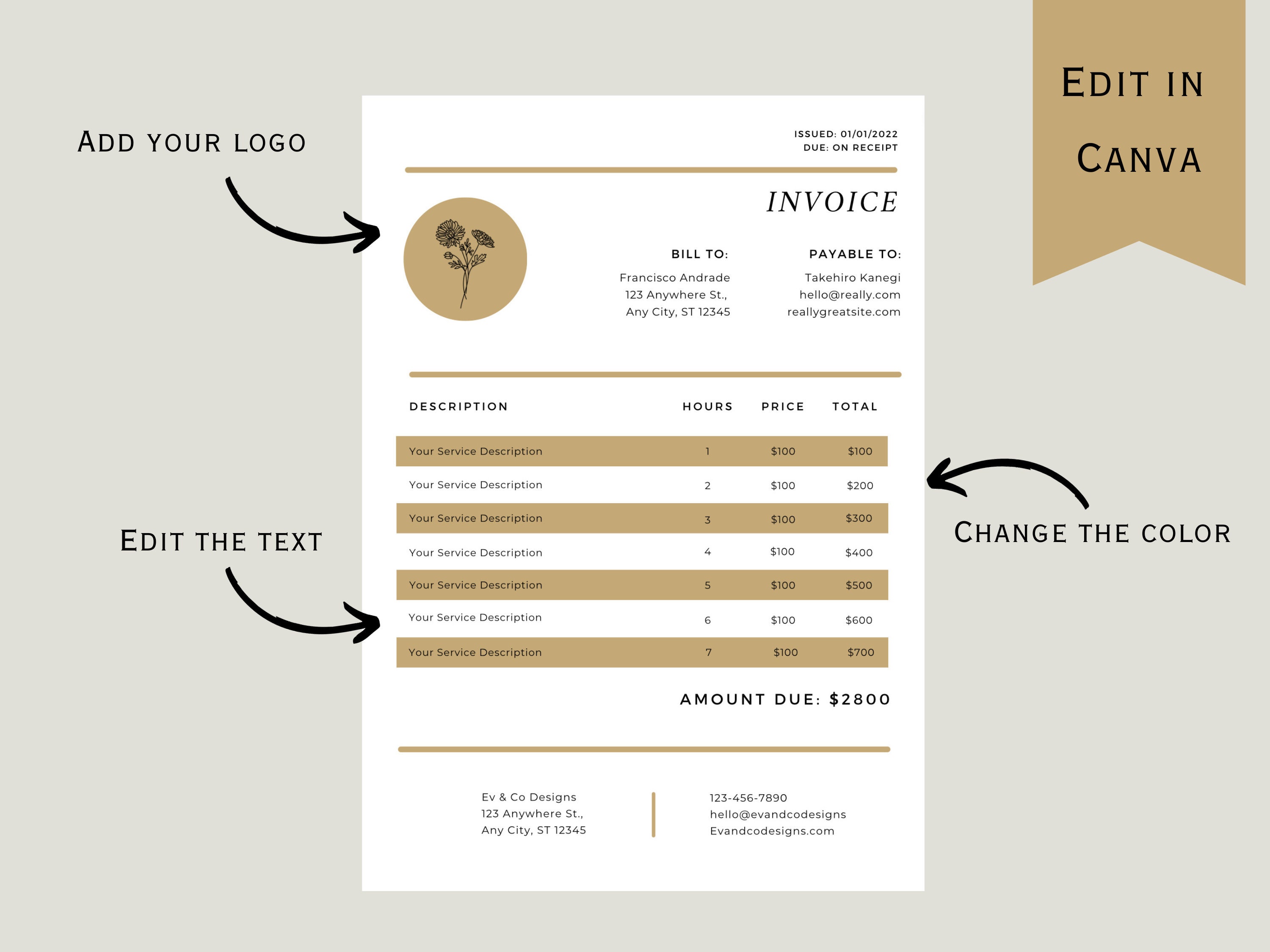 Editable Business Invoice Digital Download Printable - Etsy