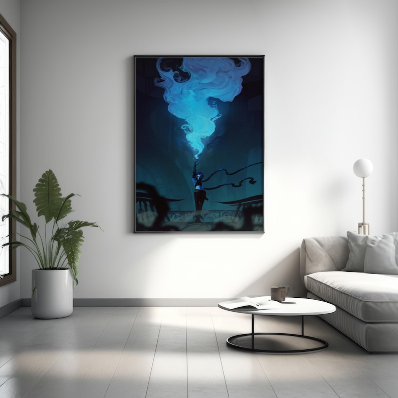 Arcane Jinx Blue Flare Poster | Neon Blue Anime Wall Art Print - Etsy