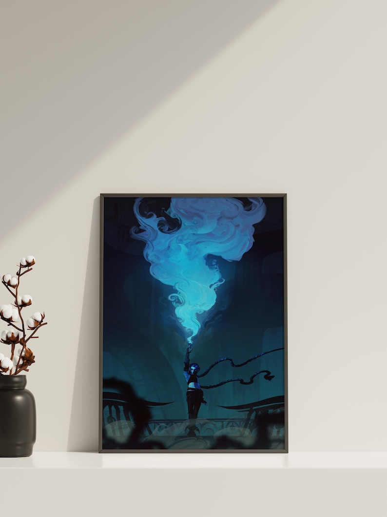 Arcane Jinx Blue Flare Poster | Neon Blue Anime Wall Art Print - Etsy