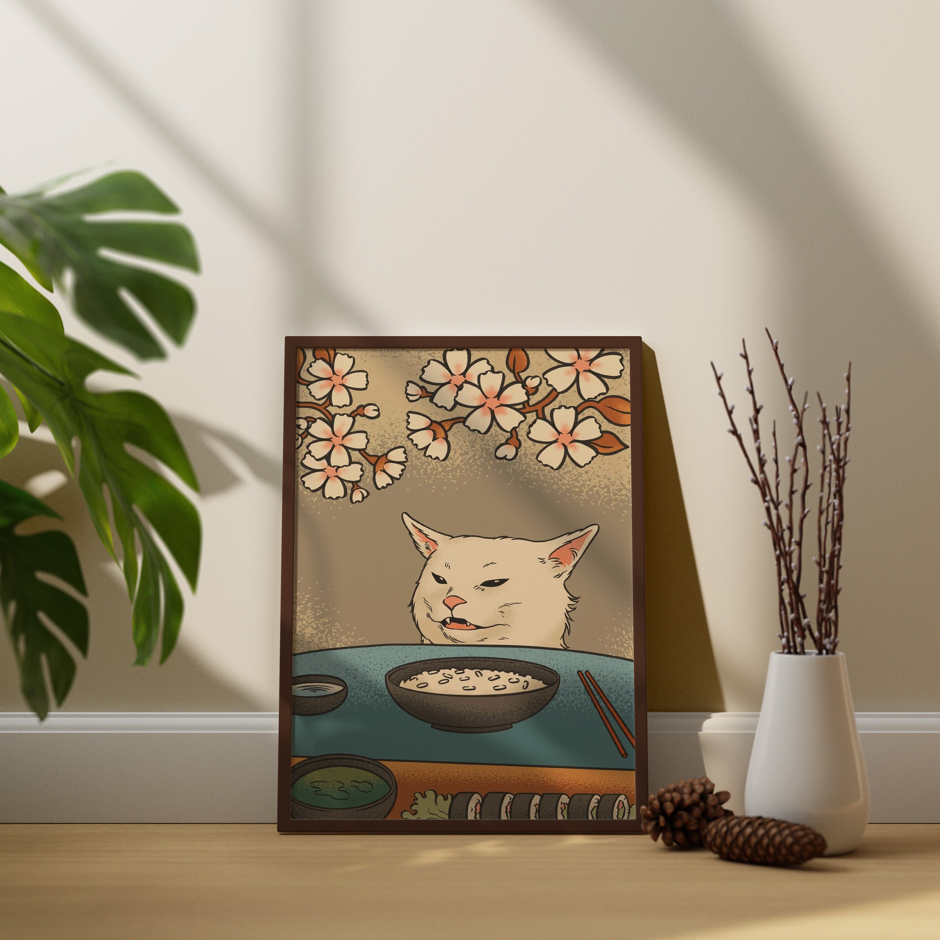 Woman Yelling Cat Wall Art, Modern Japanese Art, Japanese Canvas Wall ...