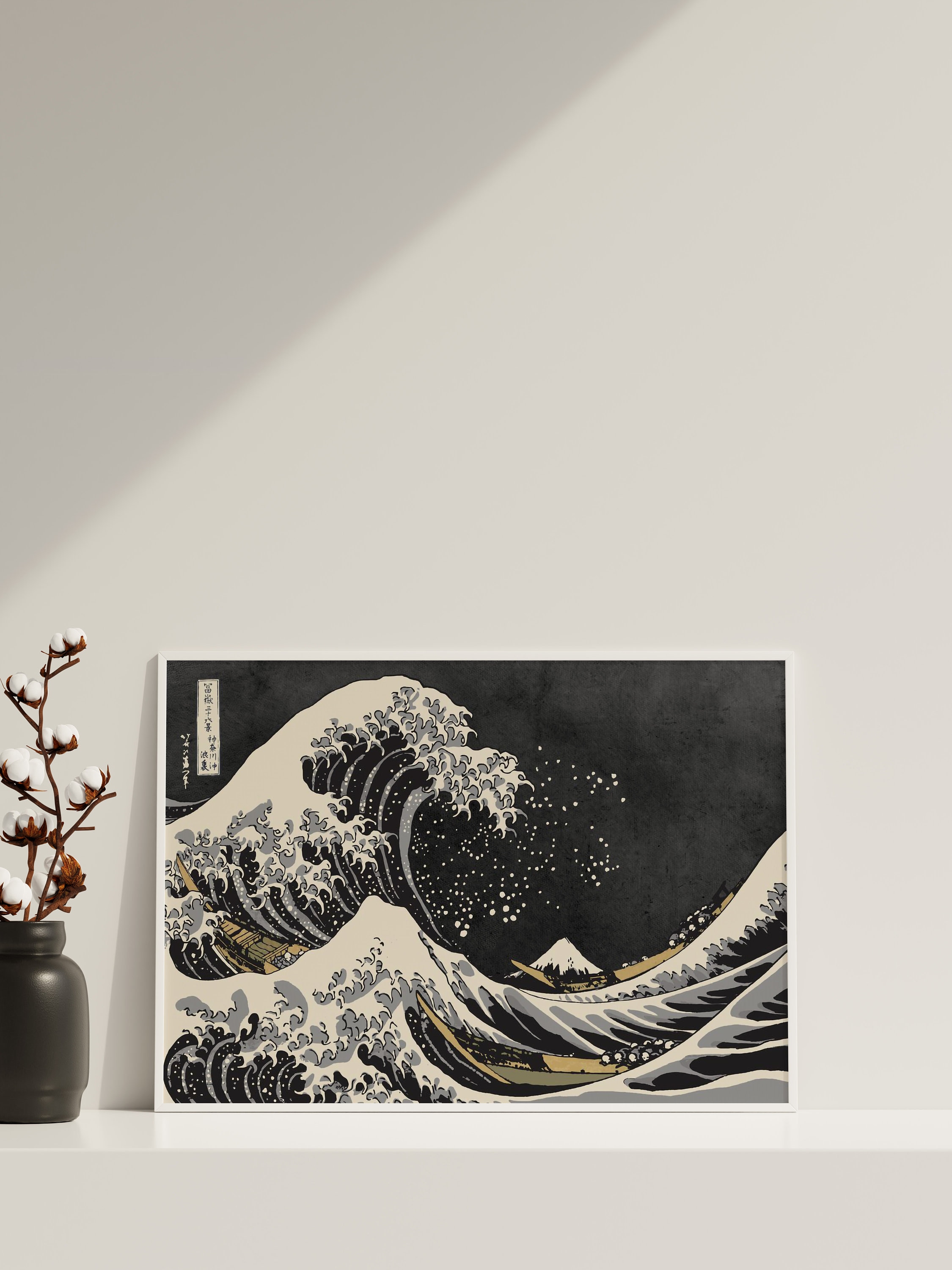 The Black Wave of Kanagawa Wall Art, the Wave of Kanagawa Black & White, Kanagawa Art, Japanese ...