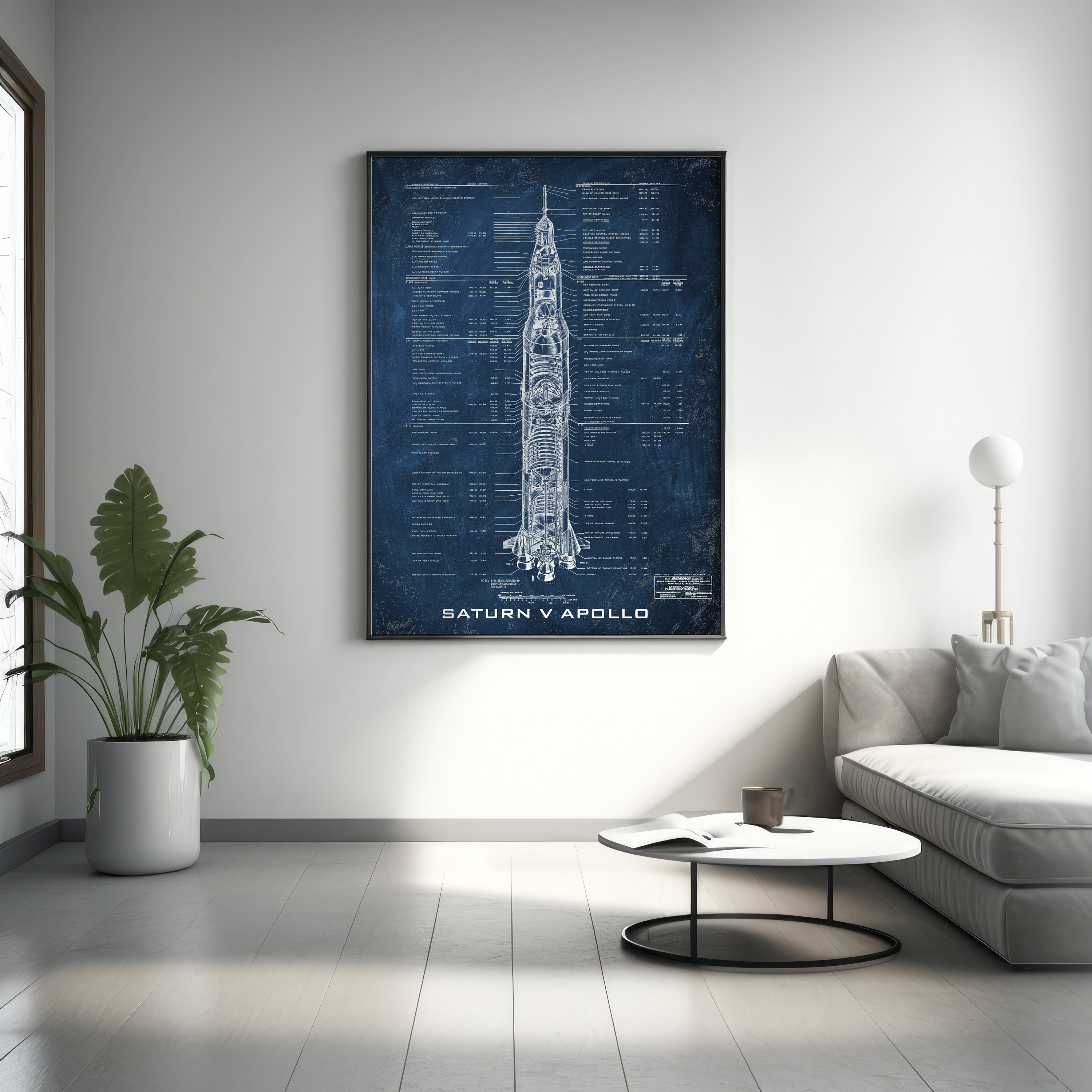 Saturn V Apollo Blueprint, Apollo Poster, Framed Blueprint Canvas ...
