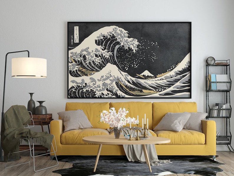 The Black Wave of Kanagawa Wall Art, the Wave of Kanagawa Black & White, Kanagawa Art, Japanese ...