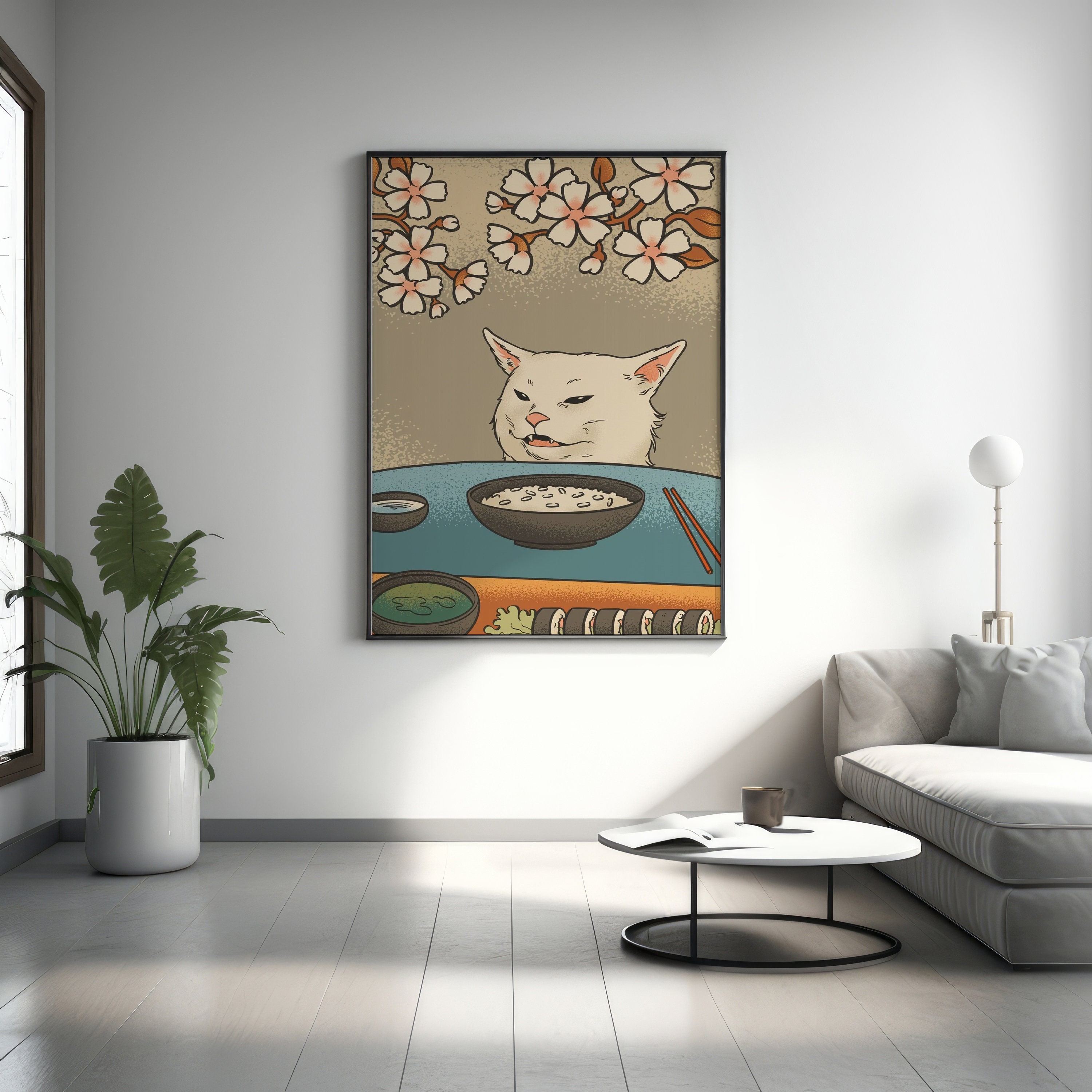 Woman Yelling Cat Wall Art, Modern Japanese Art, Japanese Canvas Wall ...