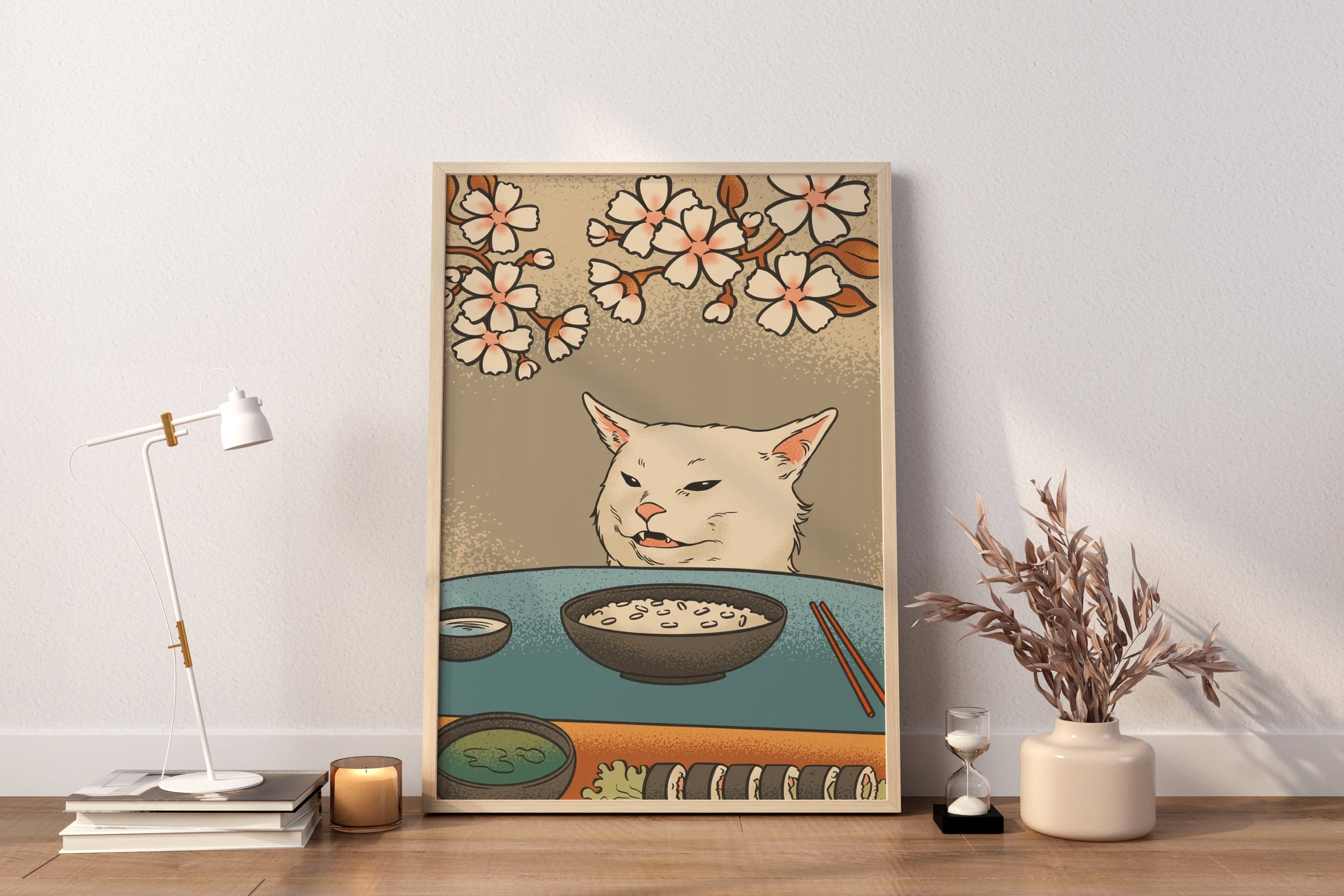 Woman Yelling Cat Wall Art, Modern Japanese Art, Japanese Canvas Wall ...