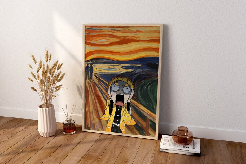 Zenitsu Scream Painting Poster, Anime Canvas Wall Art, Edvard Munch ...