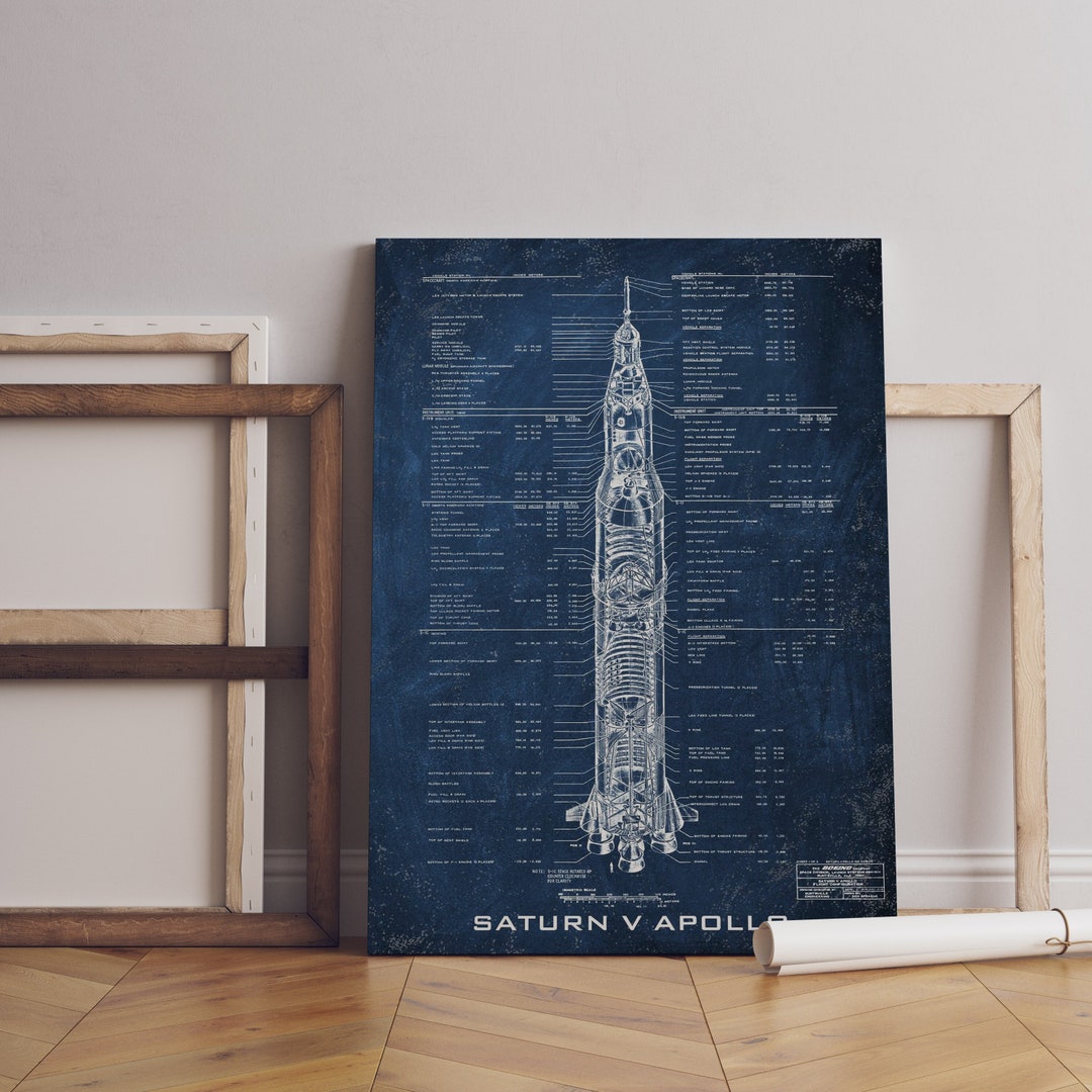 Saturn V Apollo Blueprint, Apollo Poster, Framed Blueprint Canvas ...