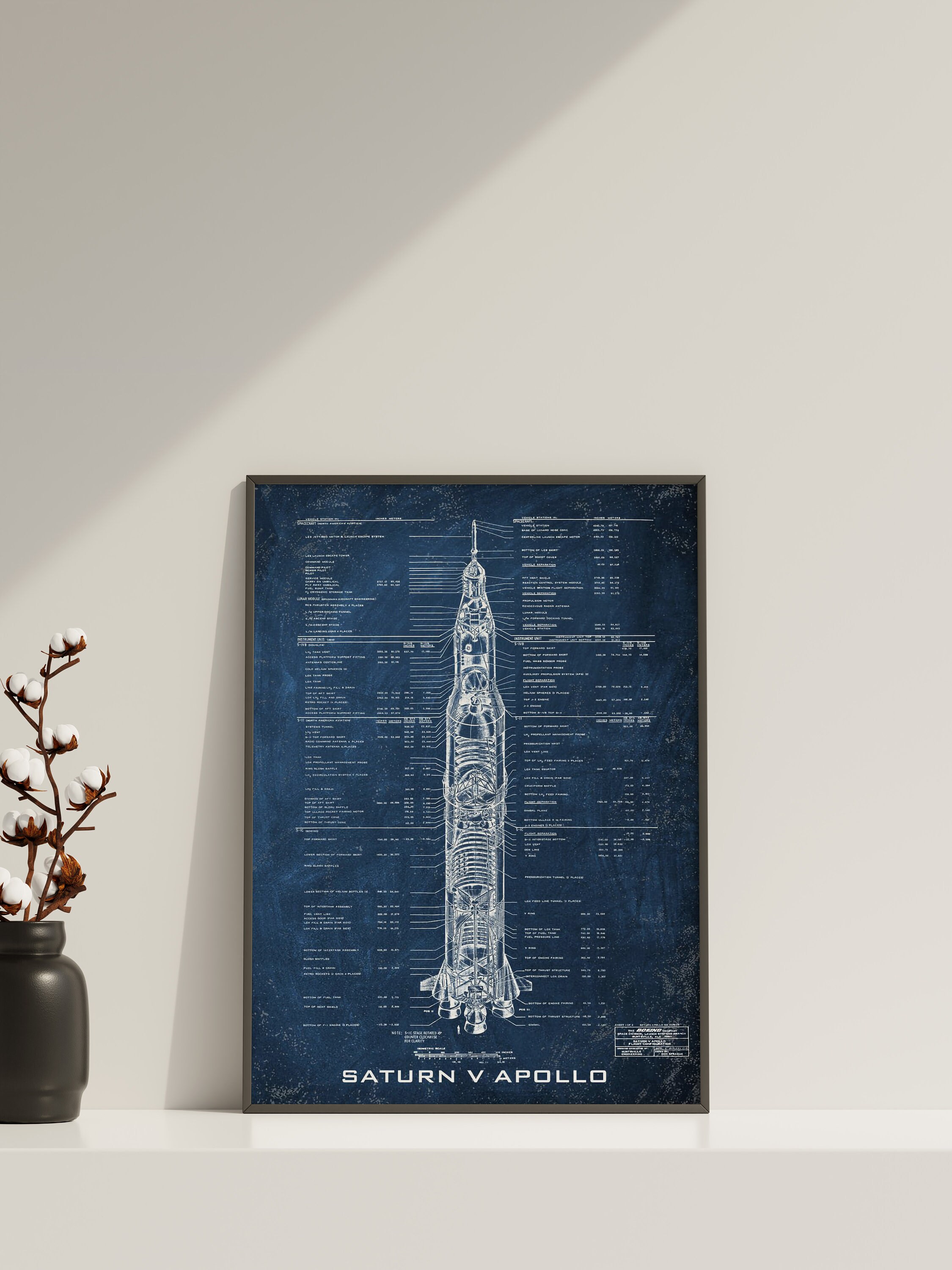 Saturn V Apollo Blueprint, Apollo Poster, Framed Blueprint Canvas ...