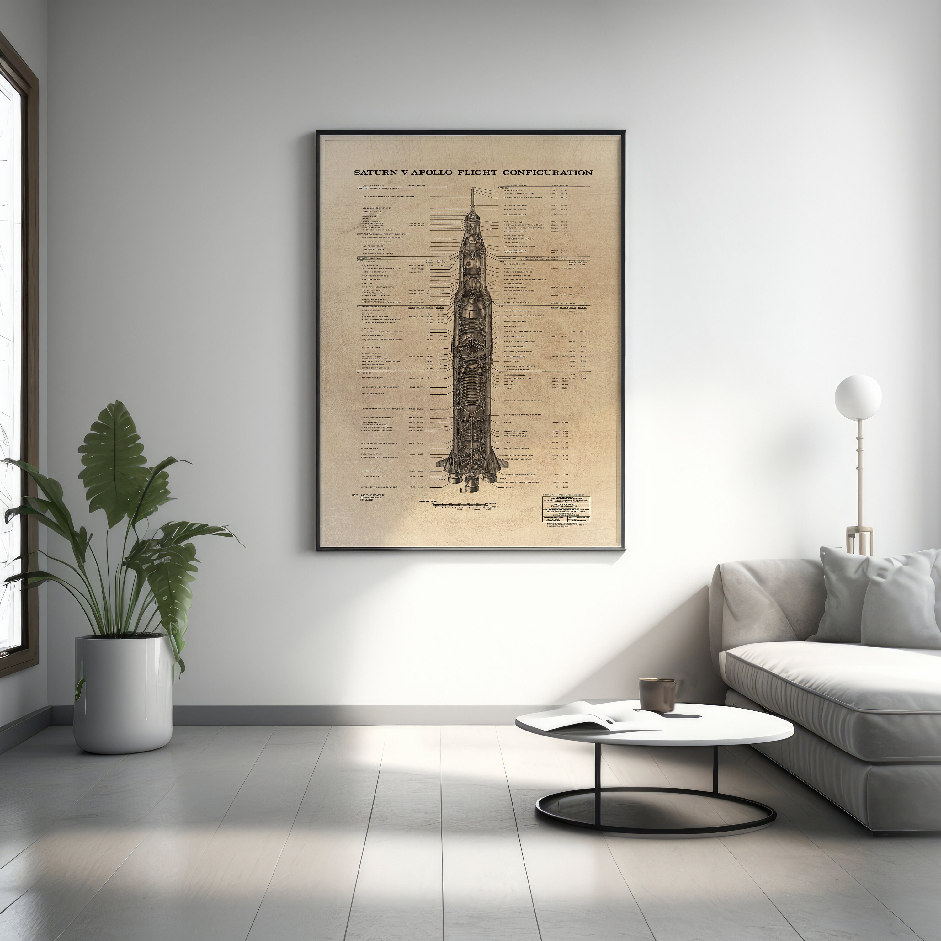 Saturn V Apollo Blueprint Version 2, Apollo Poster, Framed Blueprint ...