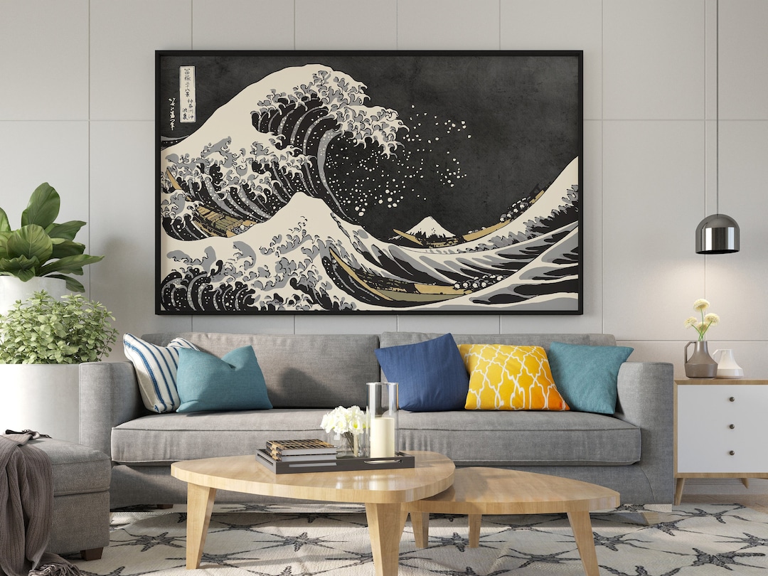 The Black Wave of Kanagawa Wall Art, the Wave of Kanagawa Black & White, Kanagawa Art, Japanese ...