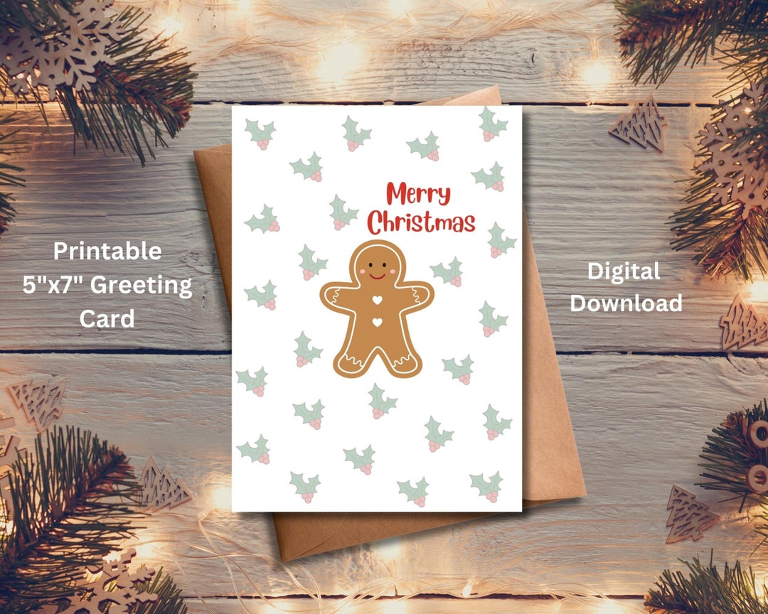 Gingerbread Man Christmas Card Digital Download Printable PDF JPG - Etsy