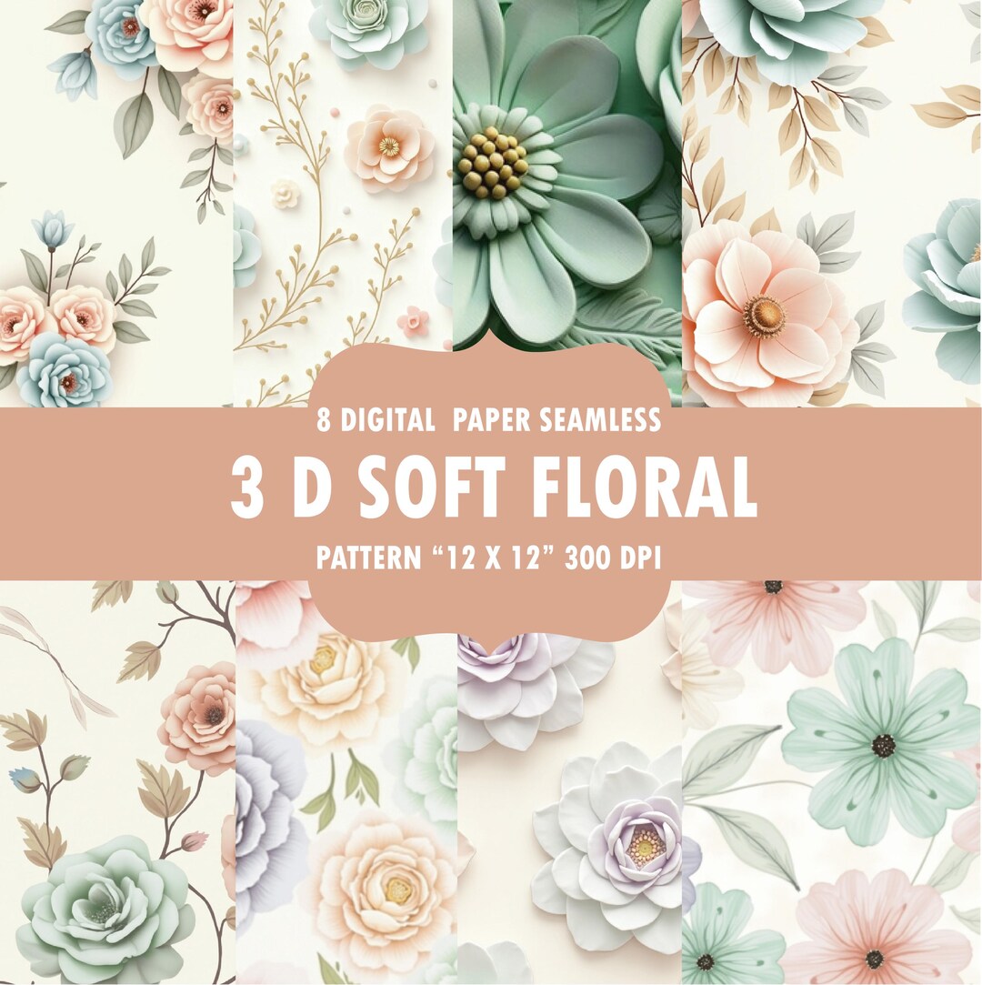 3D Floral Digital Paper | Christmas Hosting Gift | Seamless Flower ...