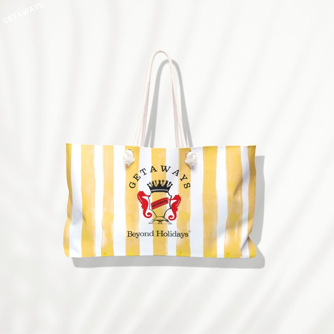 Yellow White Striped Weekender Beach Bag, Oversized Overnight Bag, Rare ...