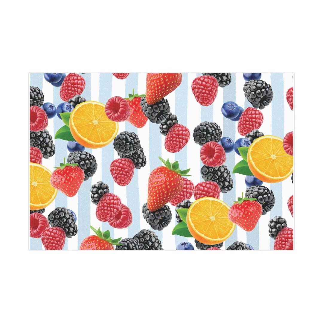 Summer Fruit Valentines Wrapping Paper, Berry Print, Fruit Print, Blue ...