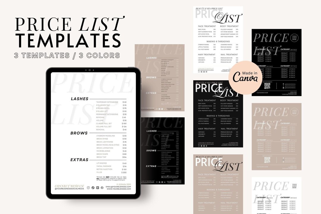 Editable Price List Template, Services Menu Template, DIY Pricing Sheet ...