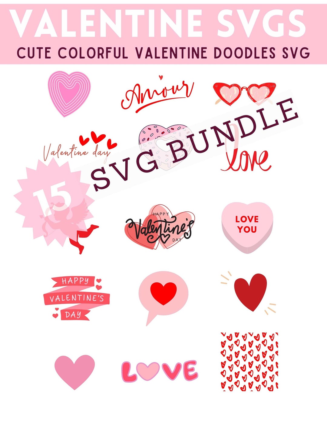 15 Super Cute Colorful Valentine Svgs, Doodles Drawings SVG, Valentine ...