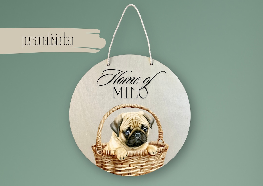 Personalized Door Sign Pug Room Sign Name Plate Dog Wood Gift Owner ...