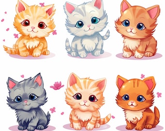 Kitten Clipart Set, Cute Cat Clipart. Animal Clipart, Kitten PNG, Cat ...