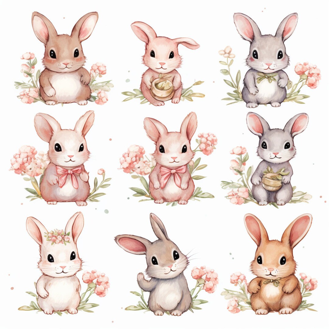 Bunnies Clipart - Nursery Spring Clipart - Children - Cherry Blossom ...