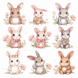 Bunnies Clipart - Nursery Spring Clipart - Children - Cherry Blossom ...
