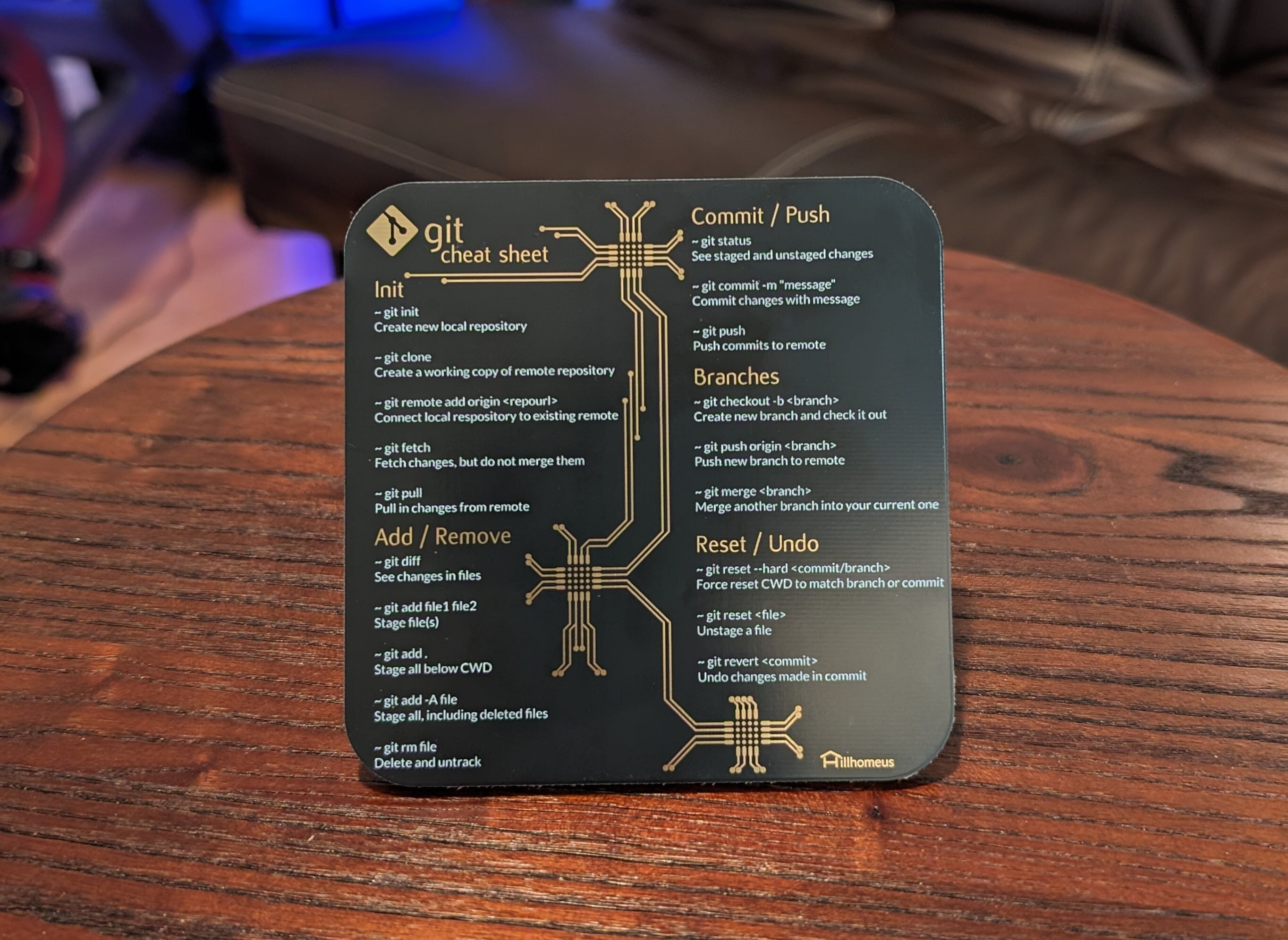 Git Cheat Sheet Coaster - Premium Circuit Board Coaster for Developers ...