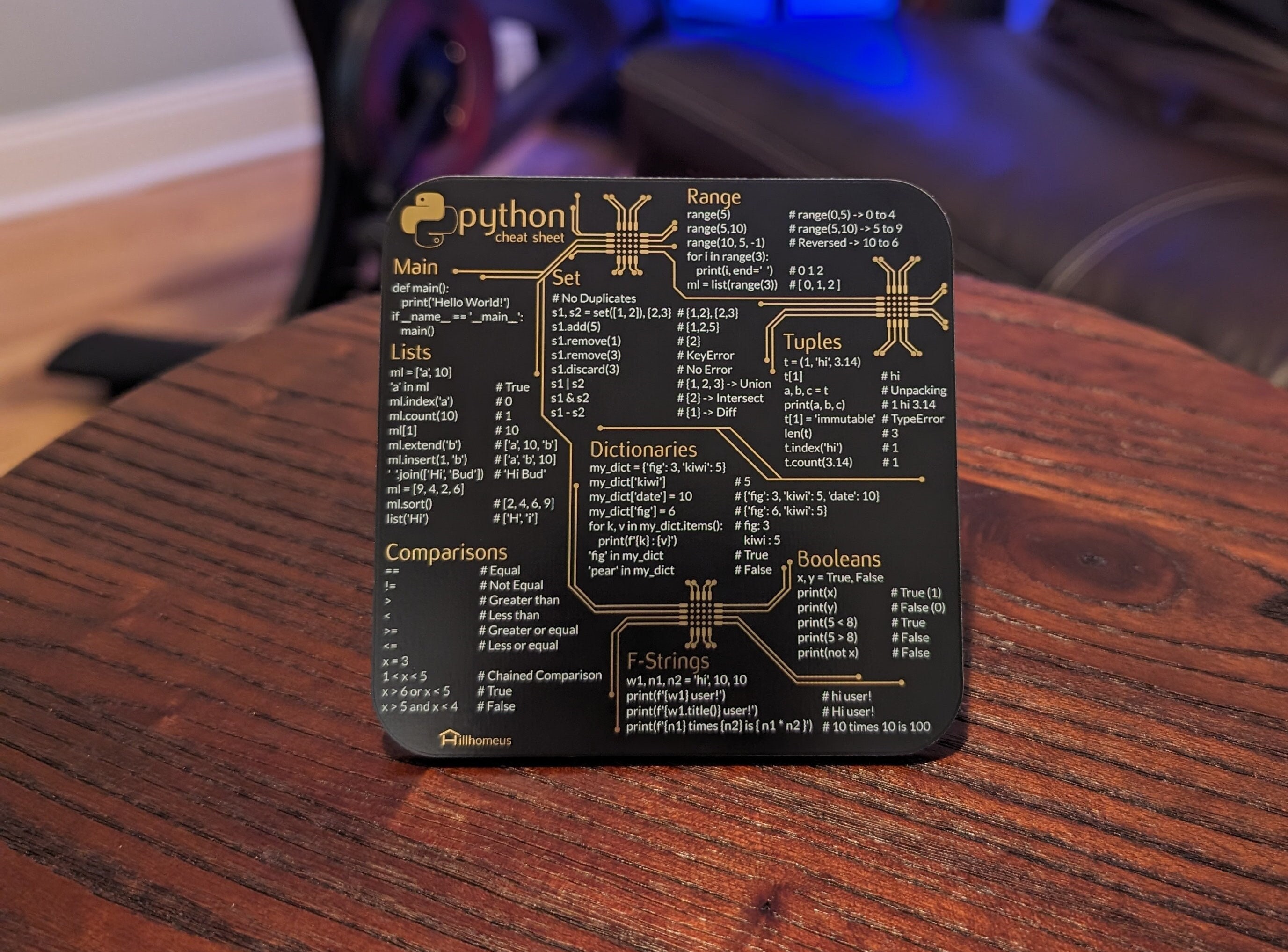Python Cheat Sheet Coaster - Premium Circuit Board Coaster for Geeks ...