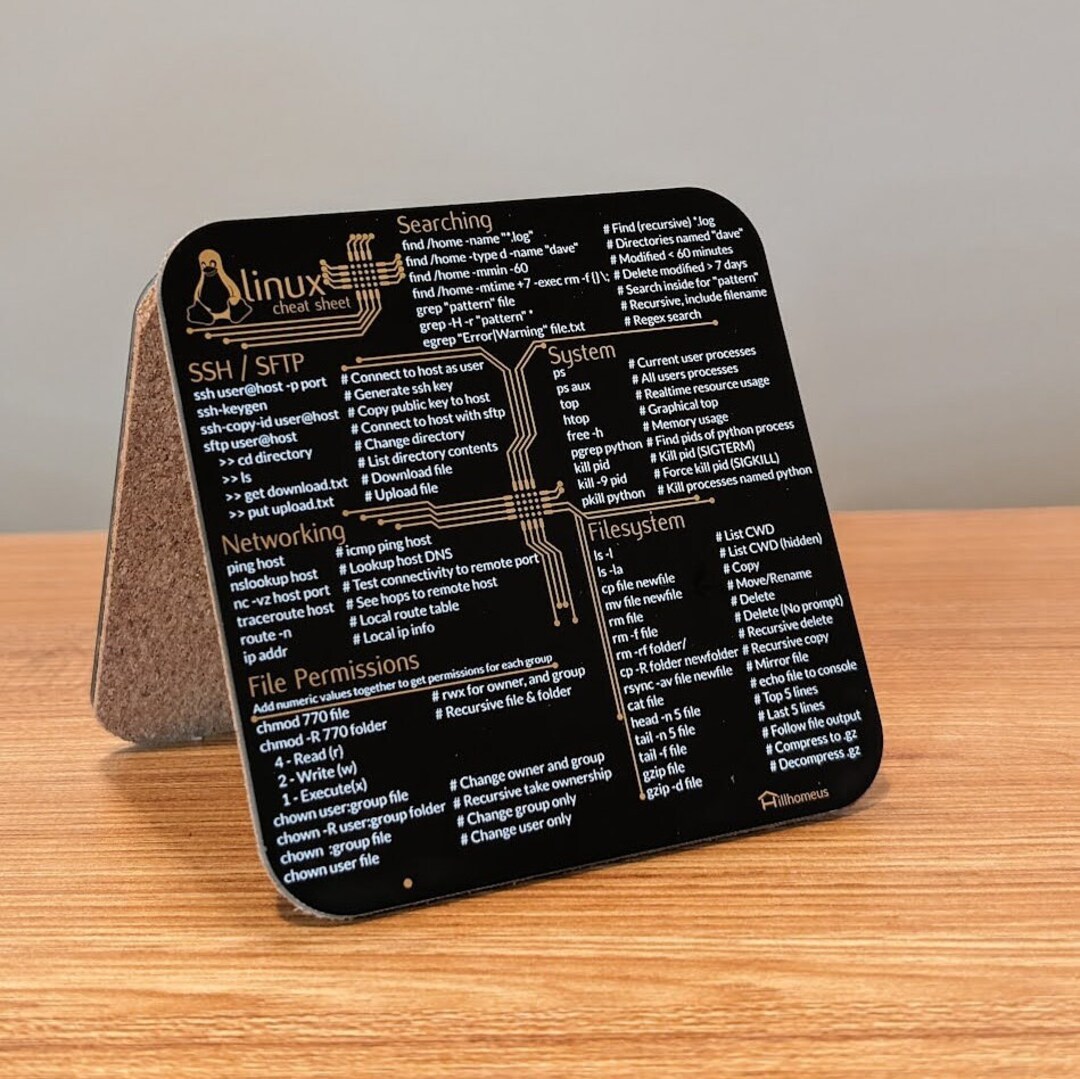 Linux Cheat Sheet Coaster - Premium Circuit Board Coaster for Geeks ...