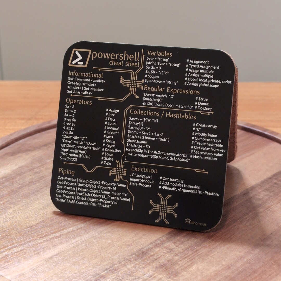 Powershell Cheat Sheet Coaster Premium Circuit Board Coaster for Geeks ...