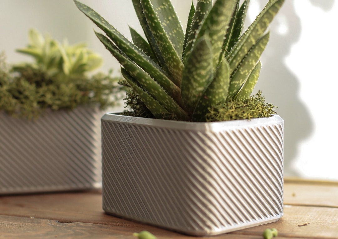 Table Top Planter Pot // Cross Linear Knurl Textured // Rectangle // 3D ...