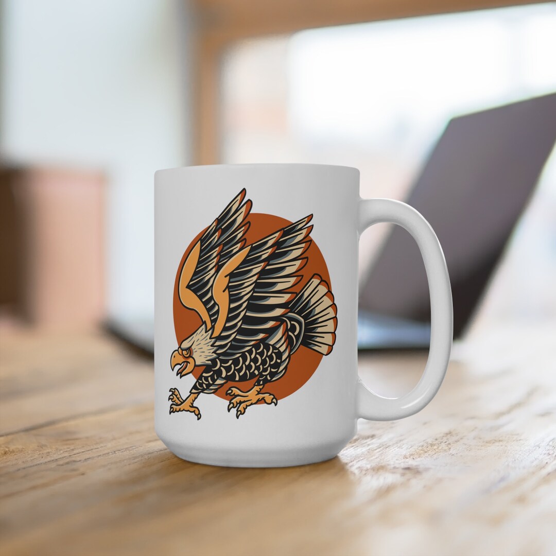 American Traditional Tattoo Eagle Mug 15oz, Patriotic Mug, Eagle Coffee ...