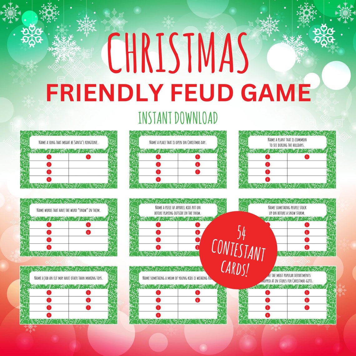 Christmas Friendly Feud Game Printable Christmas Game Christmas Party ...