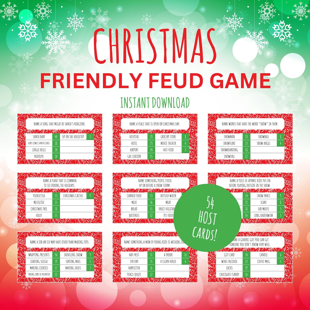 Christmas Friendly Feud Game Printable Christmas Game Christmas Party ...