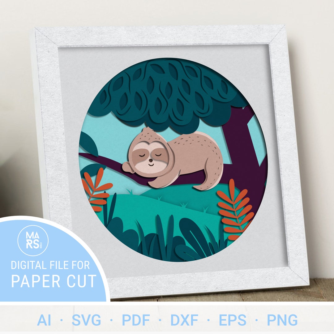 Sloth Svg Files for Cricut, Shadow Box Svg File and Paper Craft, Sloth ...