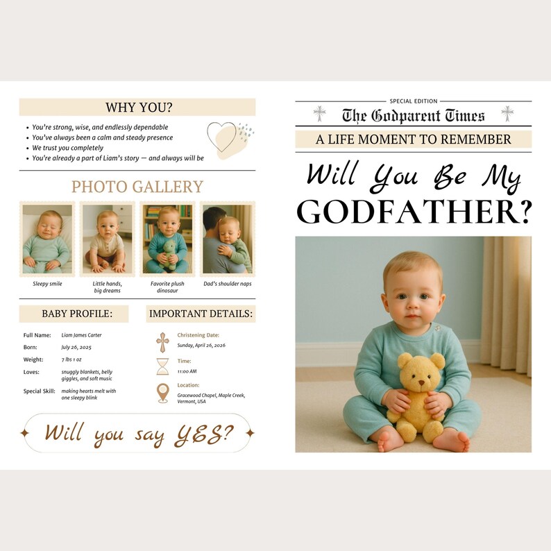 Godfather Proposal Template Canva Newspaper Godparents Proposal ...