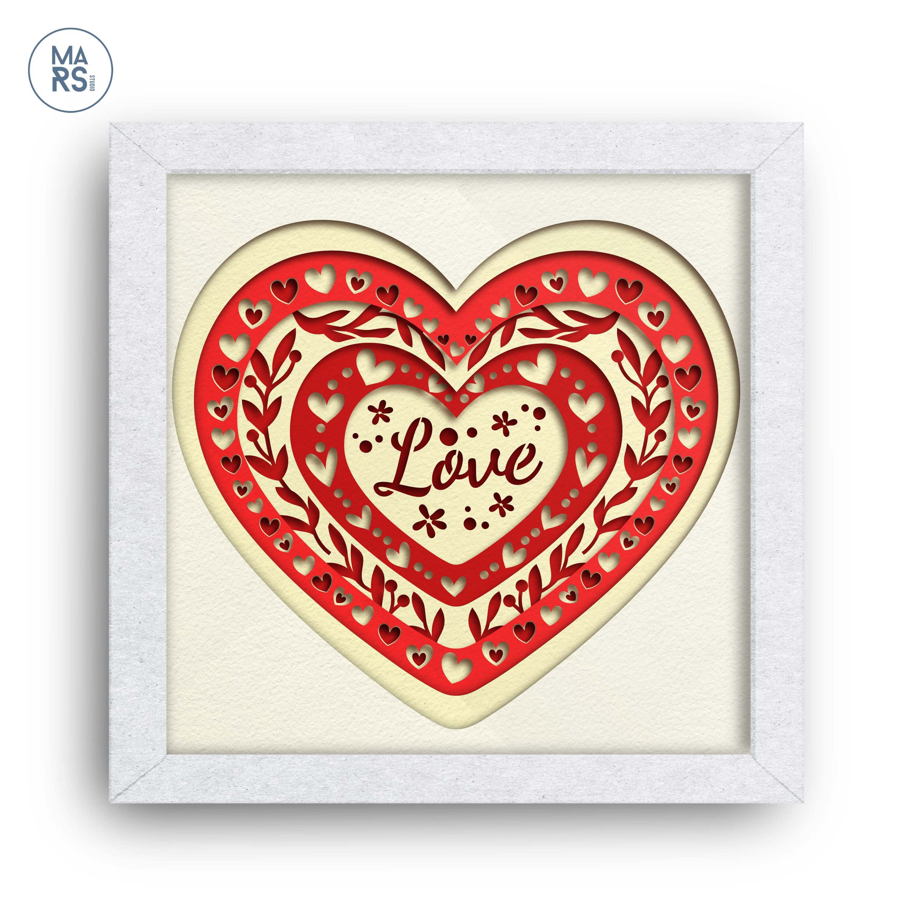 Layered Svg Heart Shadow Box File Valentine's Day and Love 3D Svg File ...