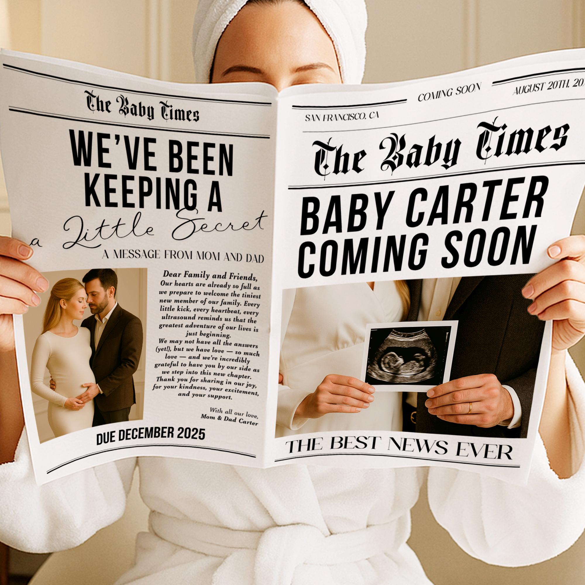 Newspaper Baby Announcement Template Canva Pregnancy Announcement ...
