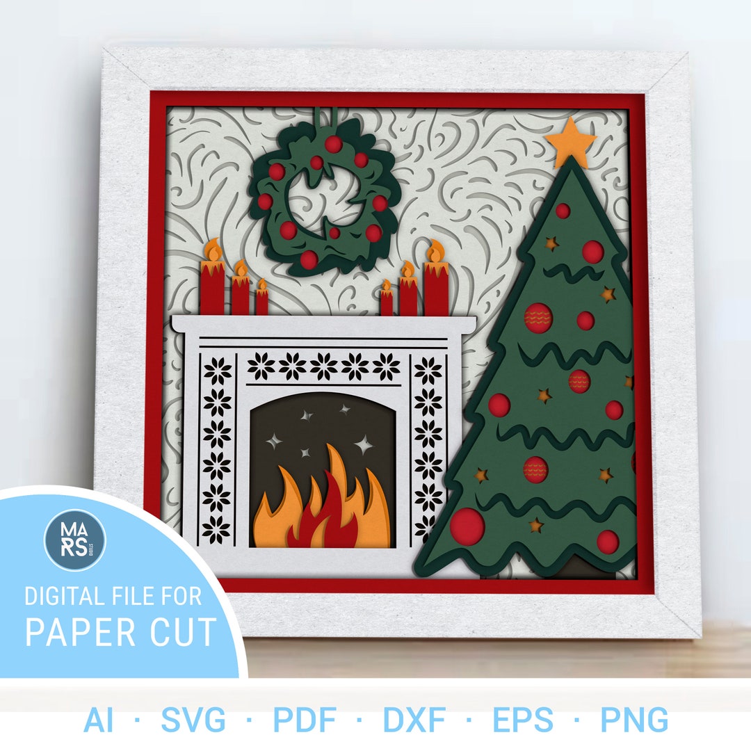 Shadow Box Svg File Christmas Fireplace Shadowbox Svg and Layered New ...