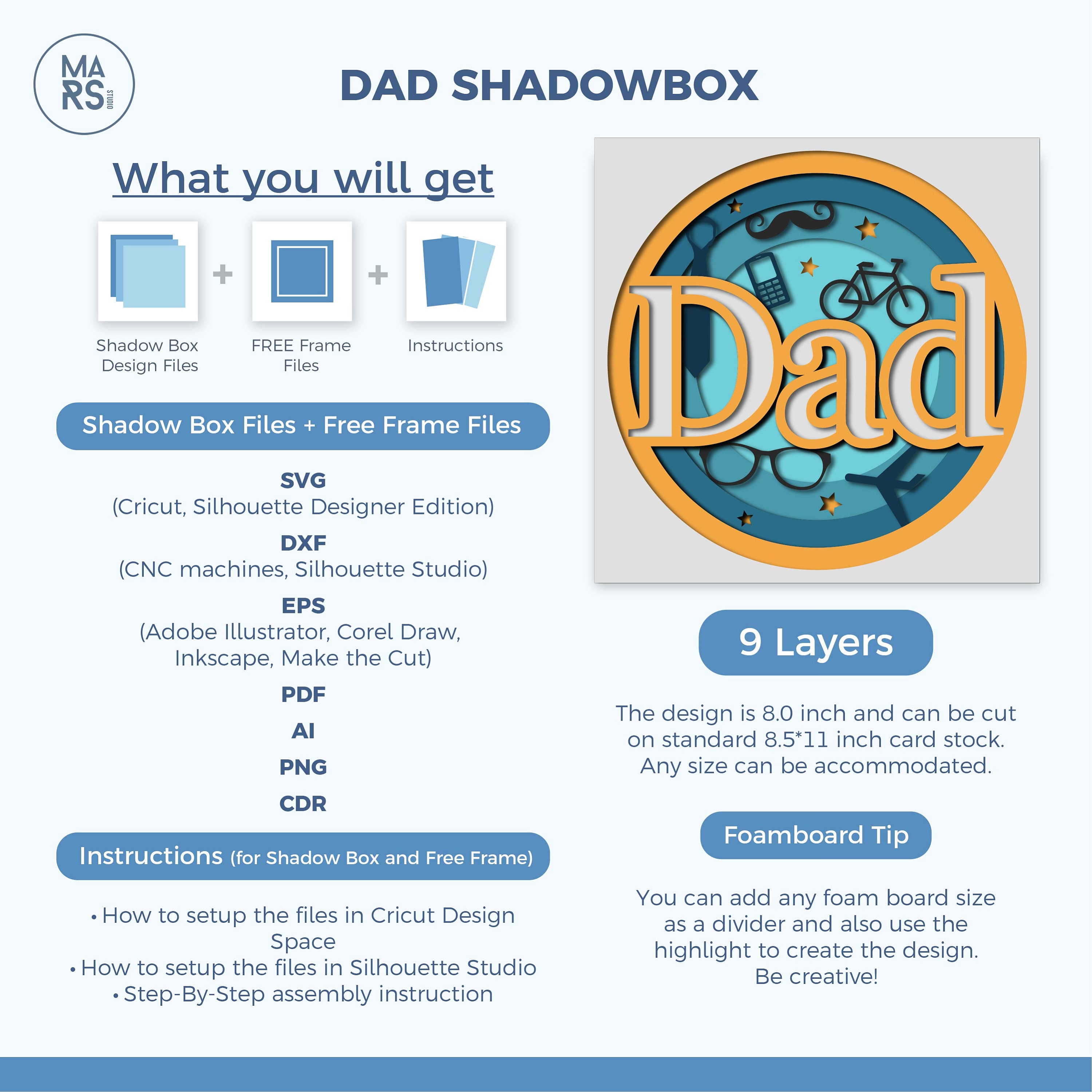 DAD Shadow Box Svg File and Paper Craft, Father Shadowbox Svg and 3D ...