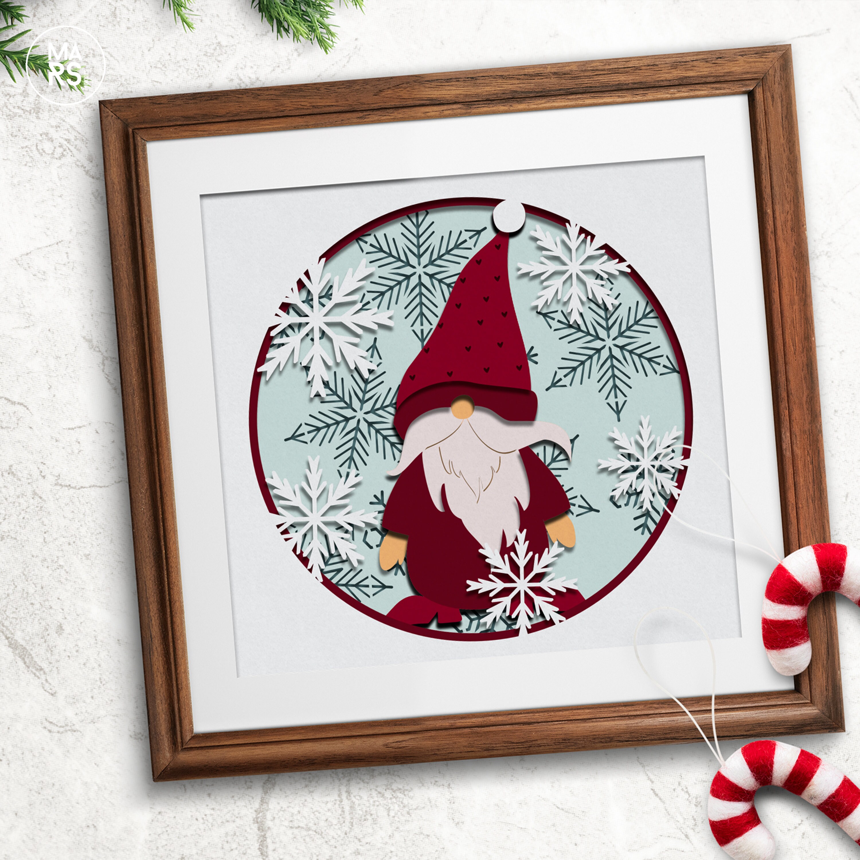 Layered Svg CHRISTMAS GNOME Shadow Box File and New Year Gnome Light ...