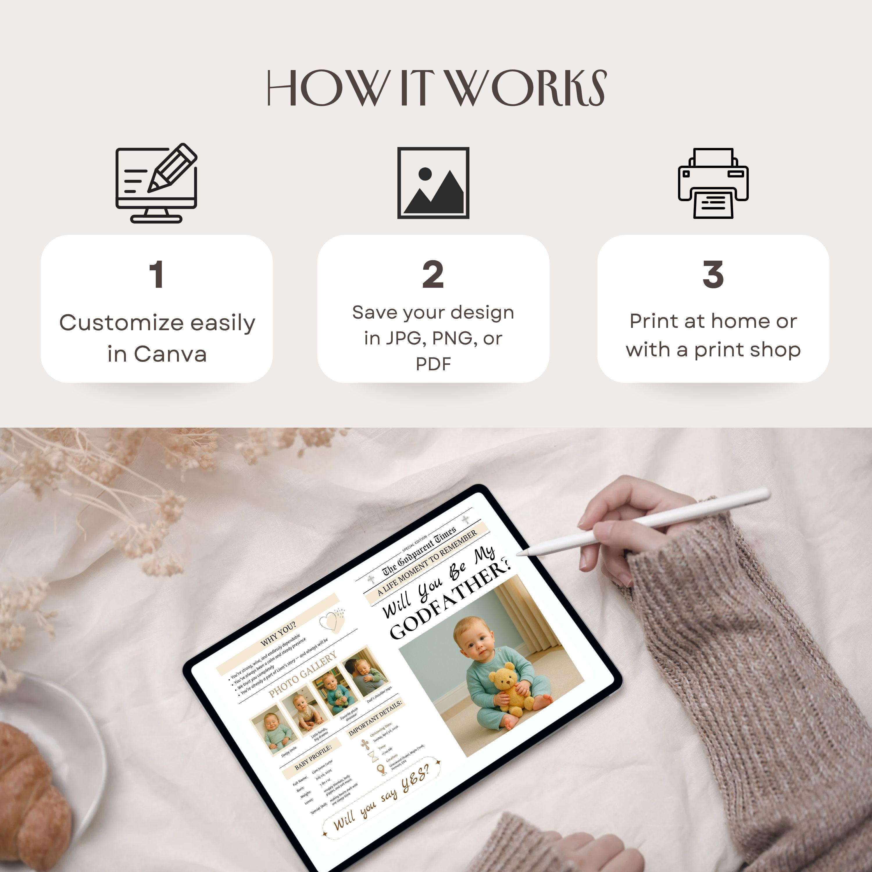 Godfather Proposal Template Canva Newspaper Godparents Proposal ...