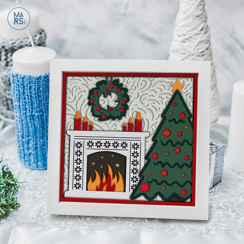 Shadow Box Svg File Christmas Fireplace Shadowbox Svg and Layered New ...