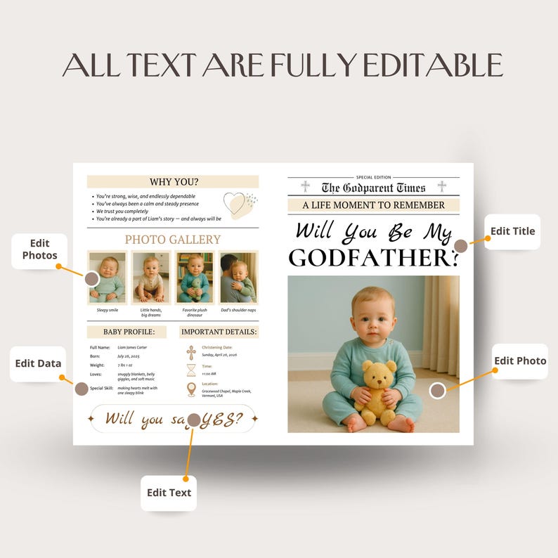 Godfather Proposal Template Canva Newspaper Godparents Proposal ...