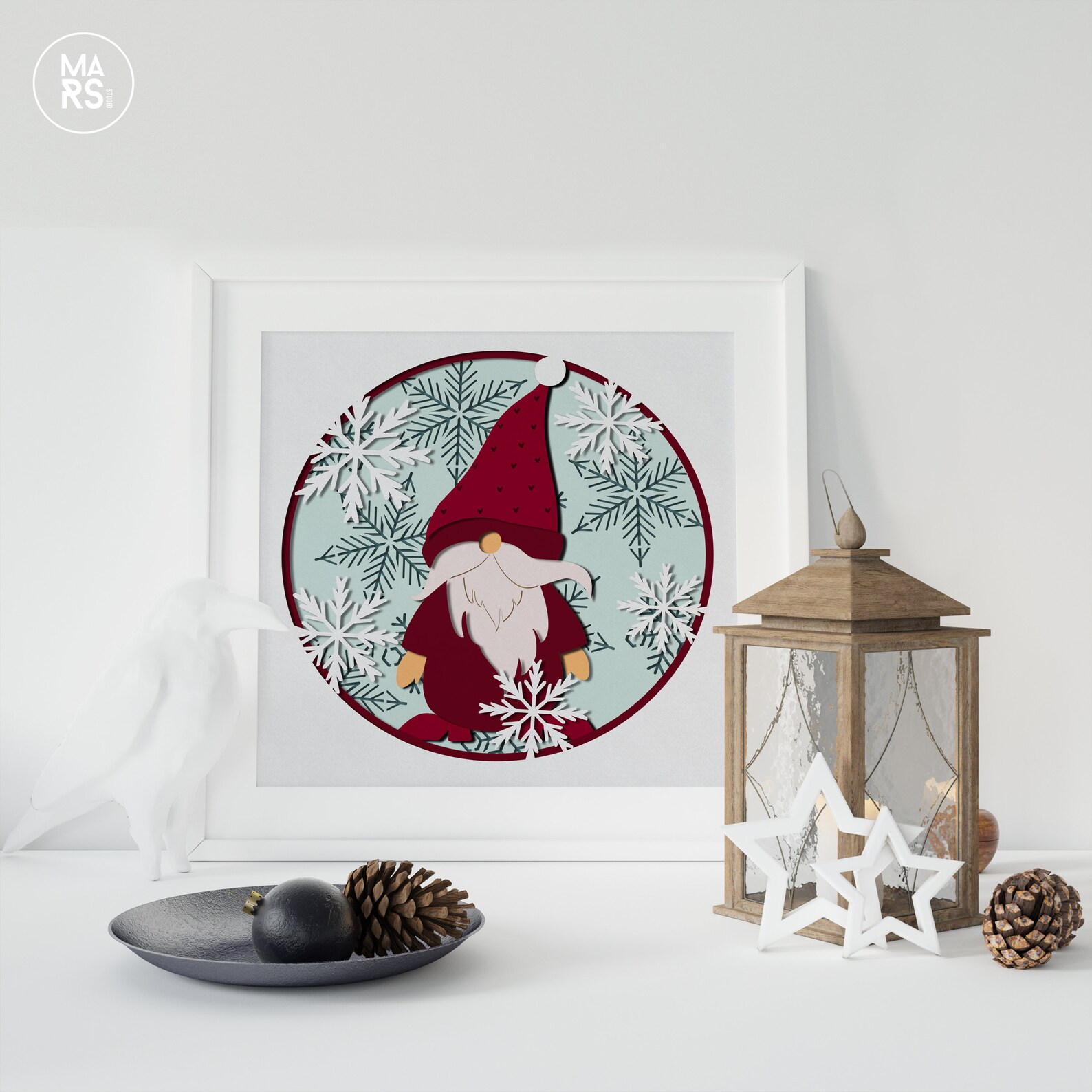 Layered Svg CHRISTMAS GNOME Shadow Box File and New Year Gnome Light ...